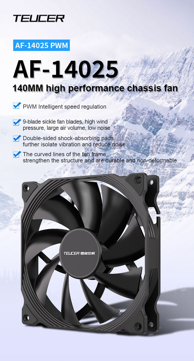 TEUCER AF-14025 1/2/3PCS Case Cooling Fan 140mm PC Fan 4Pin PWM 600 ...