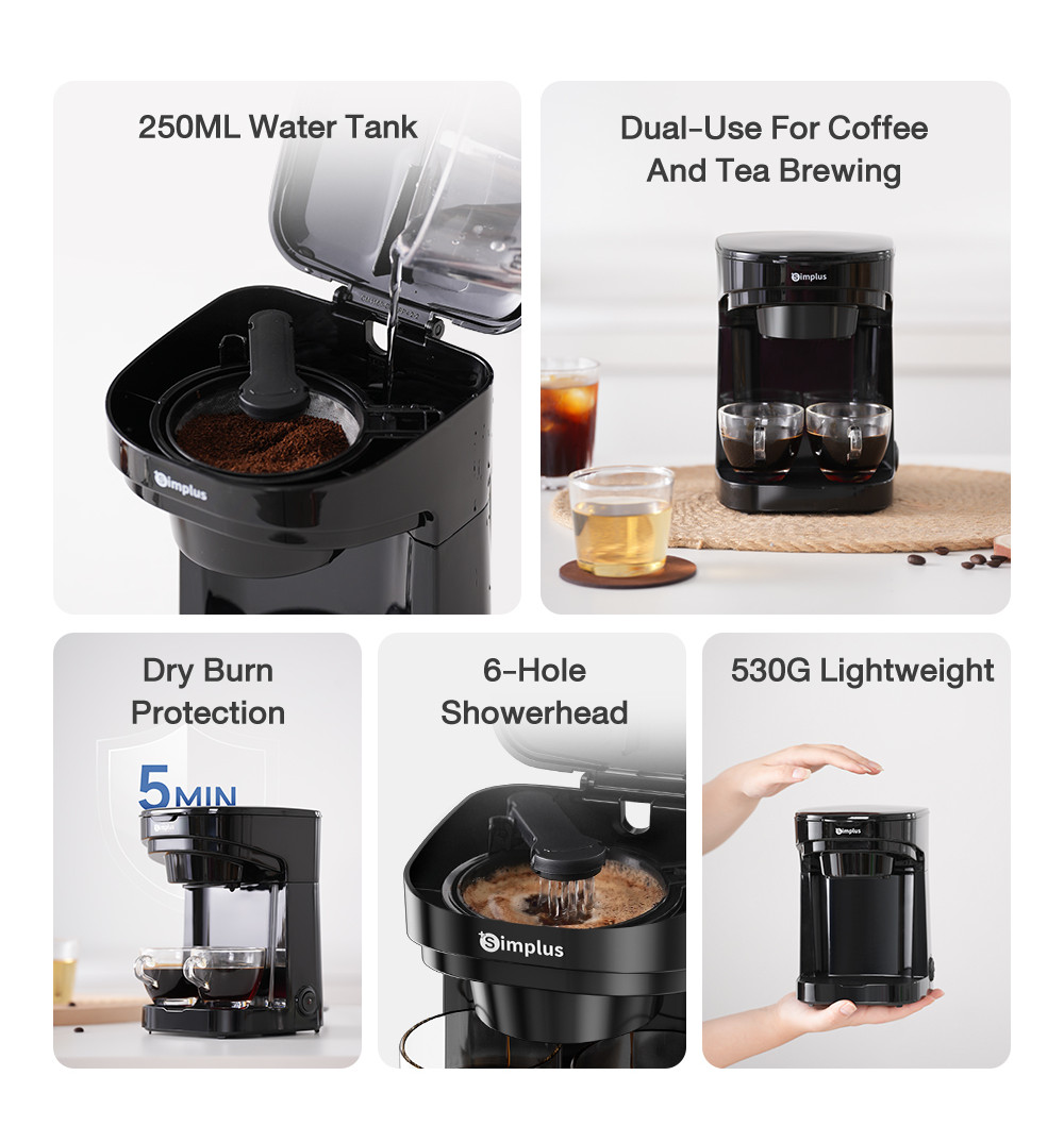INSSA Coffee Maker One-Button Dual Cups Compact Dual-Use Coffee Tea ...