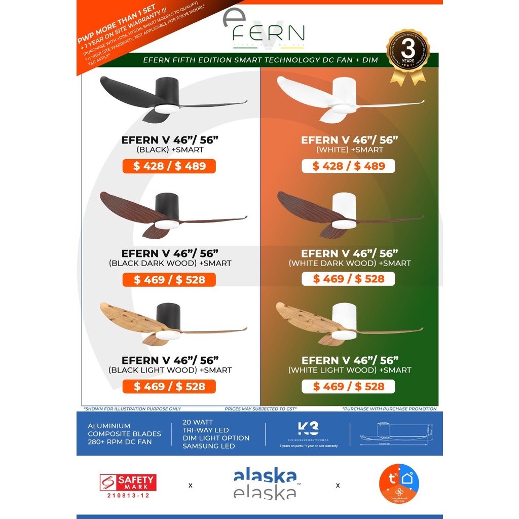 [Feeling Of Wood] ALASKA Fern/Fern3 / eFern Smart Wifi Ceiling Fan 46/ ...