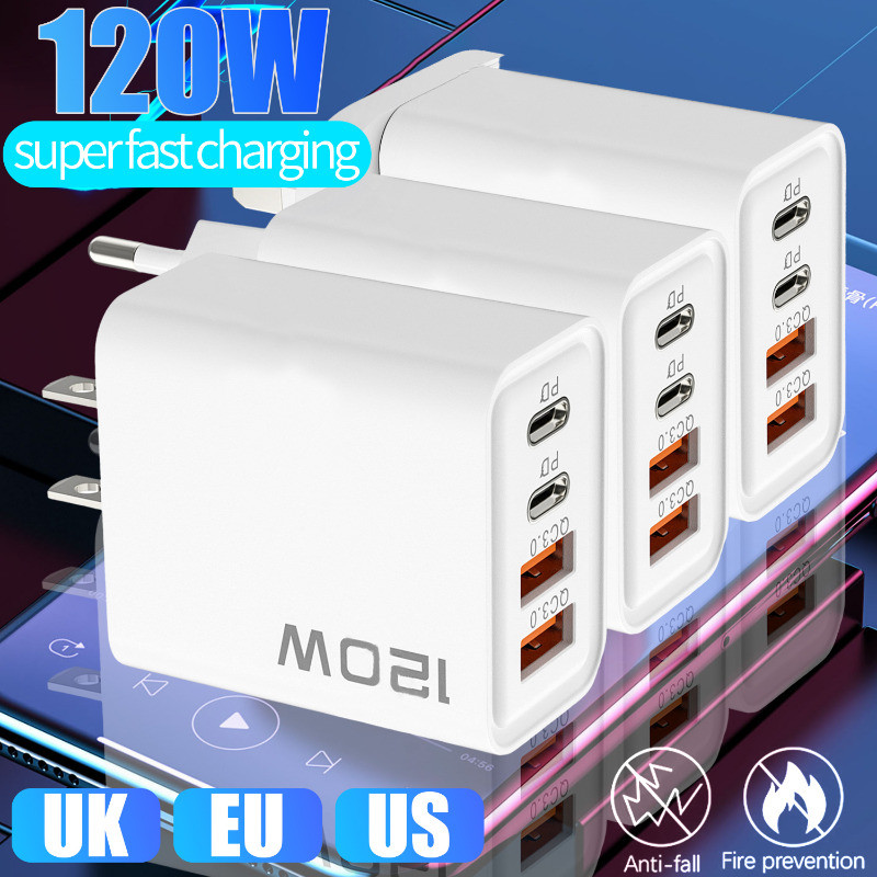 4-IN-1 120W USB-A USB-C Charger Block - Tablet Phone Power Adapter ...