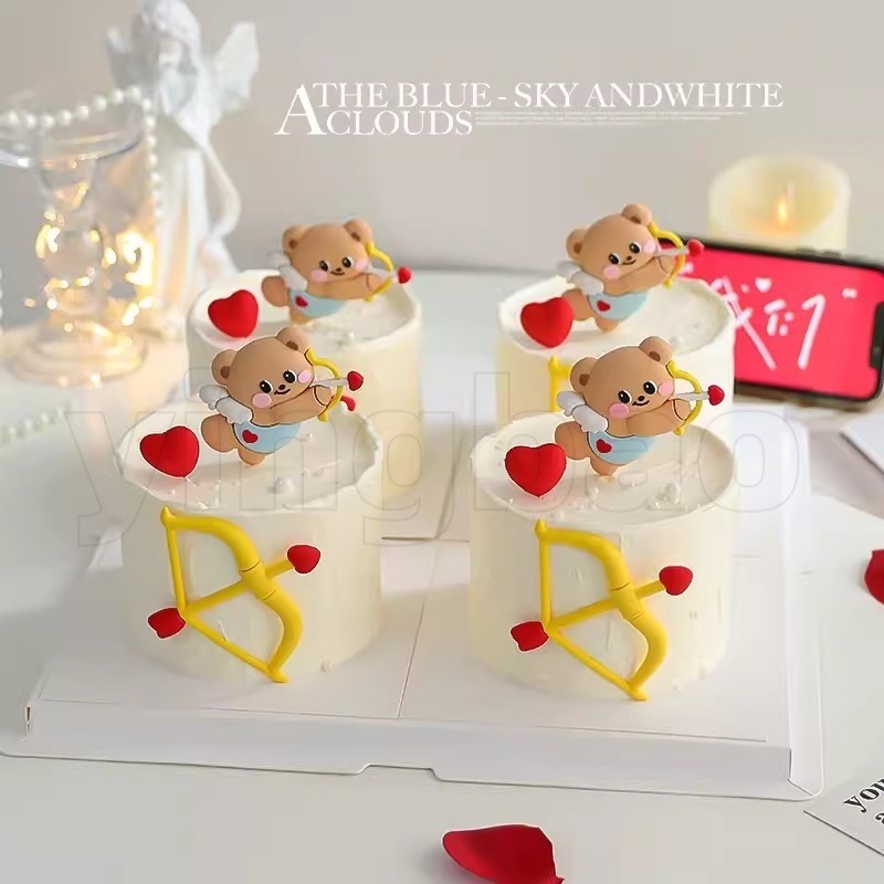 2025 Valentine's Day butter bear cake decoration Cupid's arrow Cake ...
