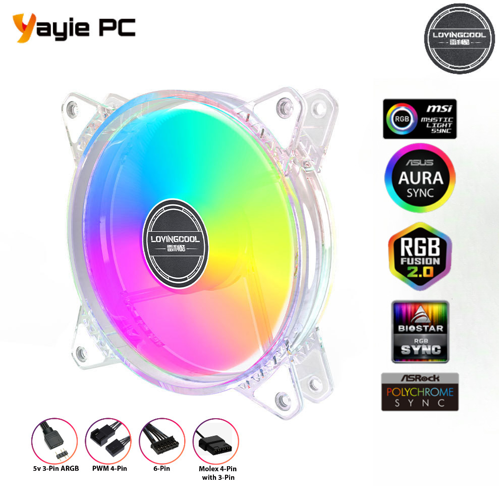 CPU Computer Fan 120mm | 6-Pin RGB | ARGB Sync | Molex Connector for PC ...