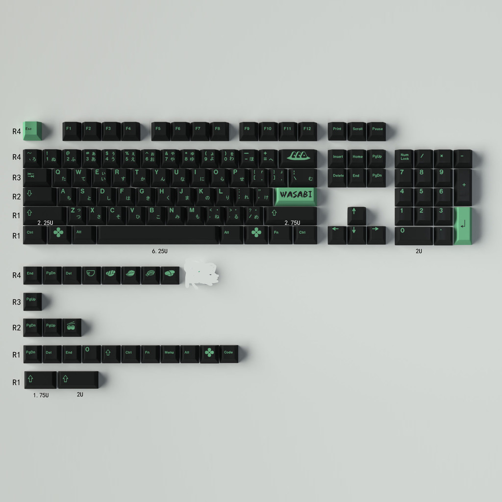 GMK Wasabi Keycaps Black Green PBT Cherry profile Keycaps set for MX ...
