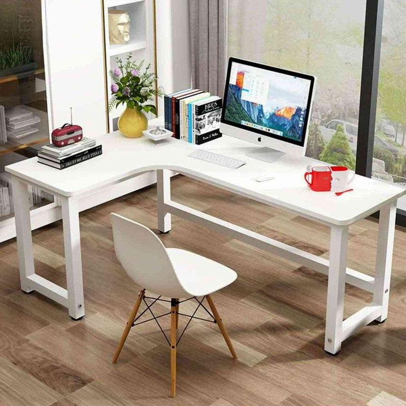 White L-shaped Learning Home Study Office Desk Bedroom Laptop Table ...