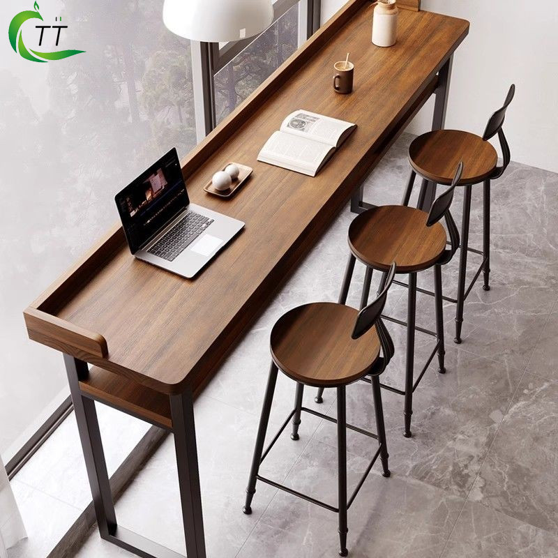 TT Bar Table Double Solid Wood Stopper Against The Window Against The ...