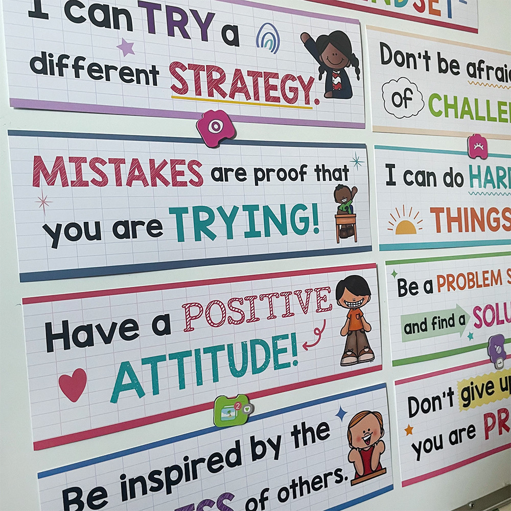 16 Pcs Classroom Growth Mindset English Posters for Kids Homeschool ...