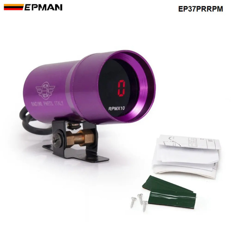 EPMAN 37mm Smoke Tach RPM Tachometer Red Digital Shift Light Style ...