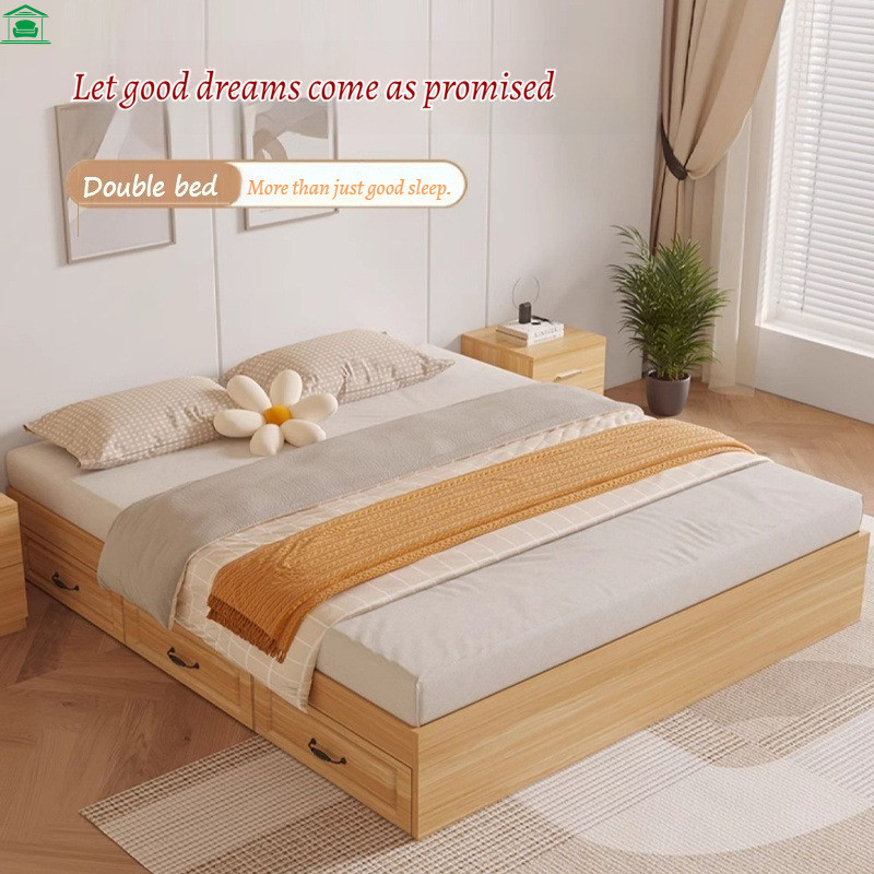 AC Solid Wood Bed Without Headboard, Tatami Bed For Rental Room, Double ...