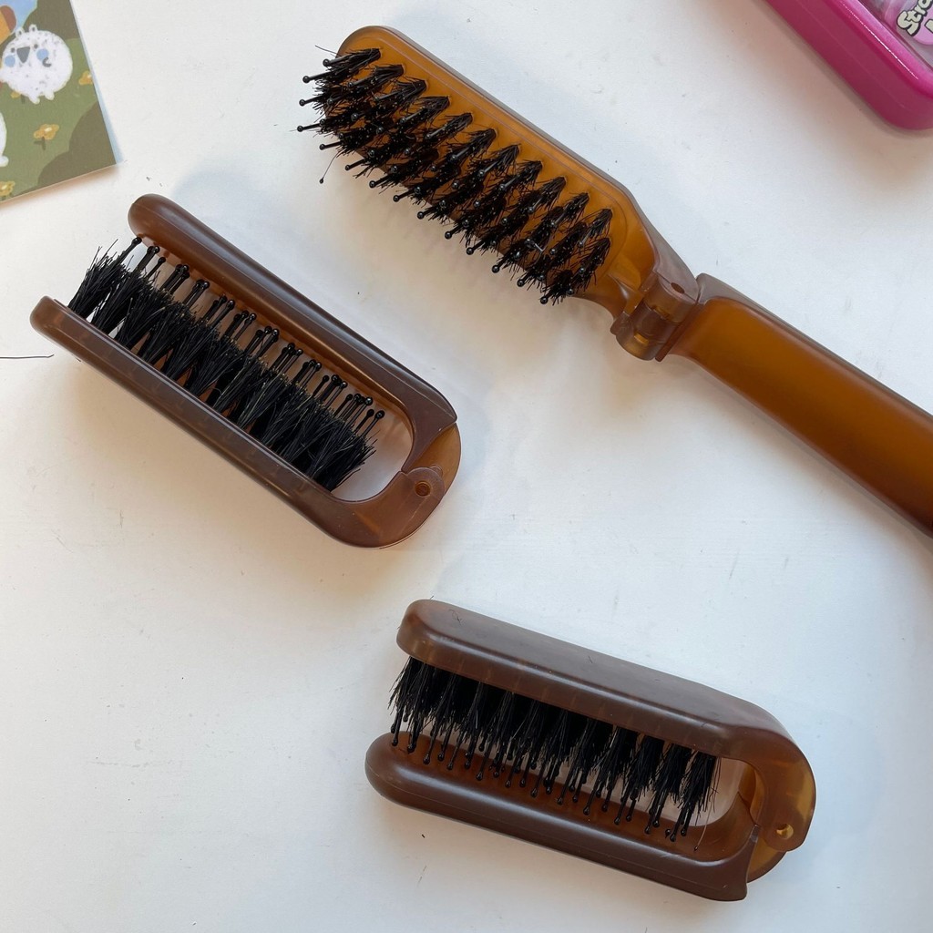Amber Folding Comb, Pig Bristle, Anti-static, Portable Scalp-friendly ...