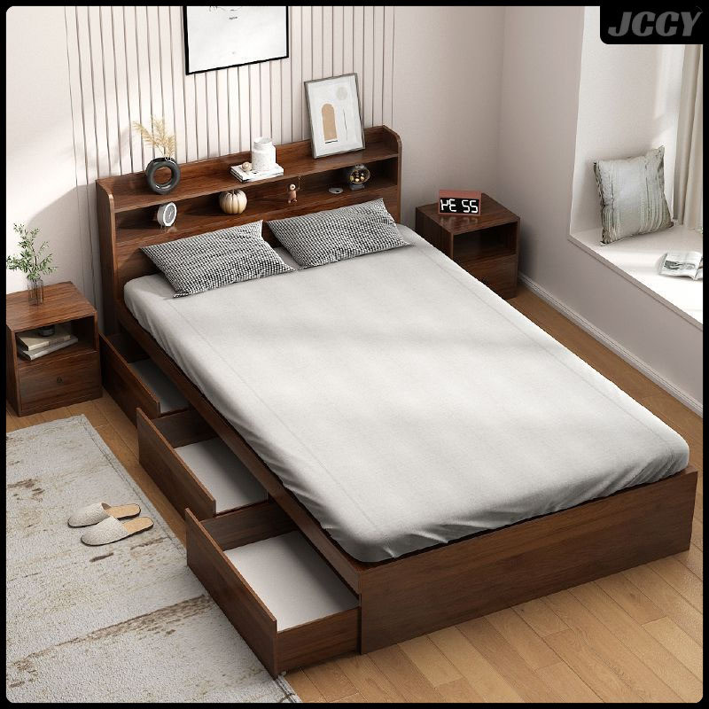 Bed Master Bedroom Double Bed Solid Board Bed 1.8m Tatami Modern Simple ...