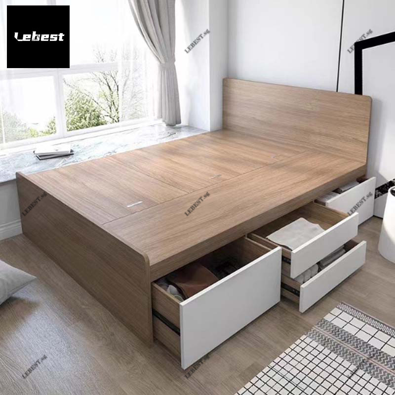 L·T Bed Frame Small Apartment Single Bed Simple High Box Tatami Bedroom ...