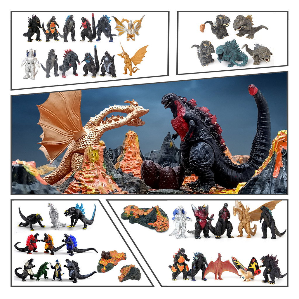 Godzilla VS King Kong Figure Volcano Diorama Gorilla Mecha Ghidorah ...