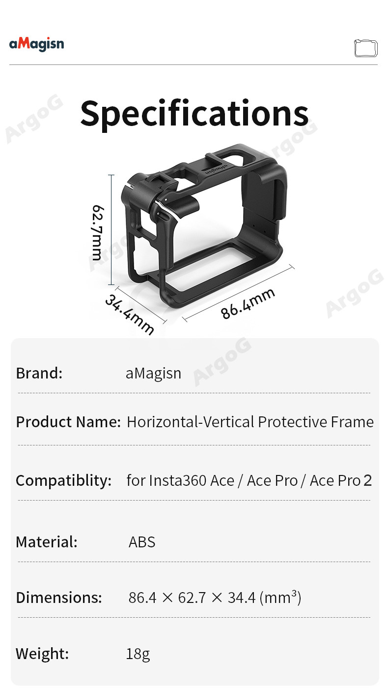 aMagisn Protective Frame Cage for Insta360 Ace Pro 2 / Ace Pro / Ace Horizontal-Vertical ...