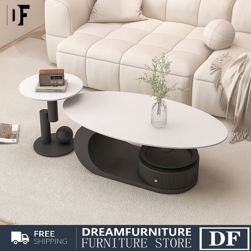 Nordic Rock Plate New Oval Coffee Table Split Coffee Table Extremely Simple Tea Side Table ...