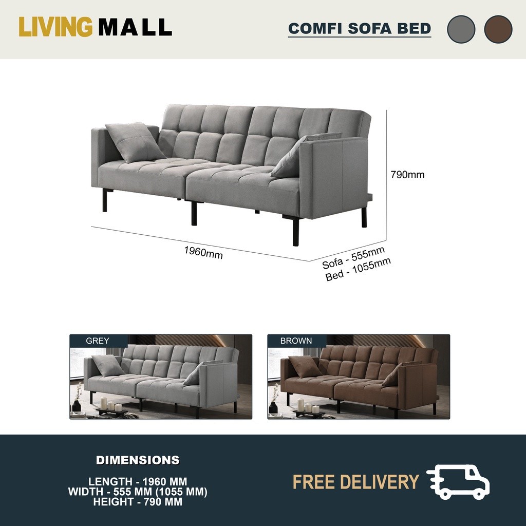Living Mall COMFI Sofa Bed Fabric Sofa in Grey and Brown Colors ...