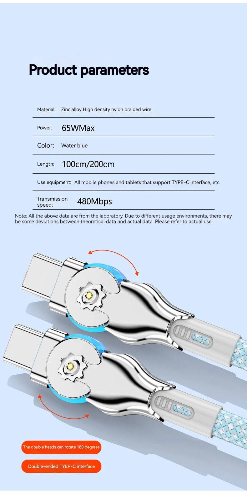 USB A Type C to Type C Cable Double Elbow Rotating with 65W Fast Charge ...