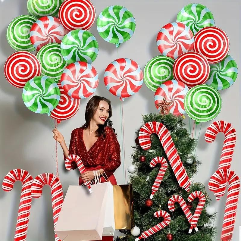 18 Pcs/set Christmas Candy Balloon Set Large Cane Swirl Candy Foil ...