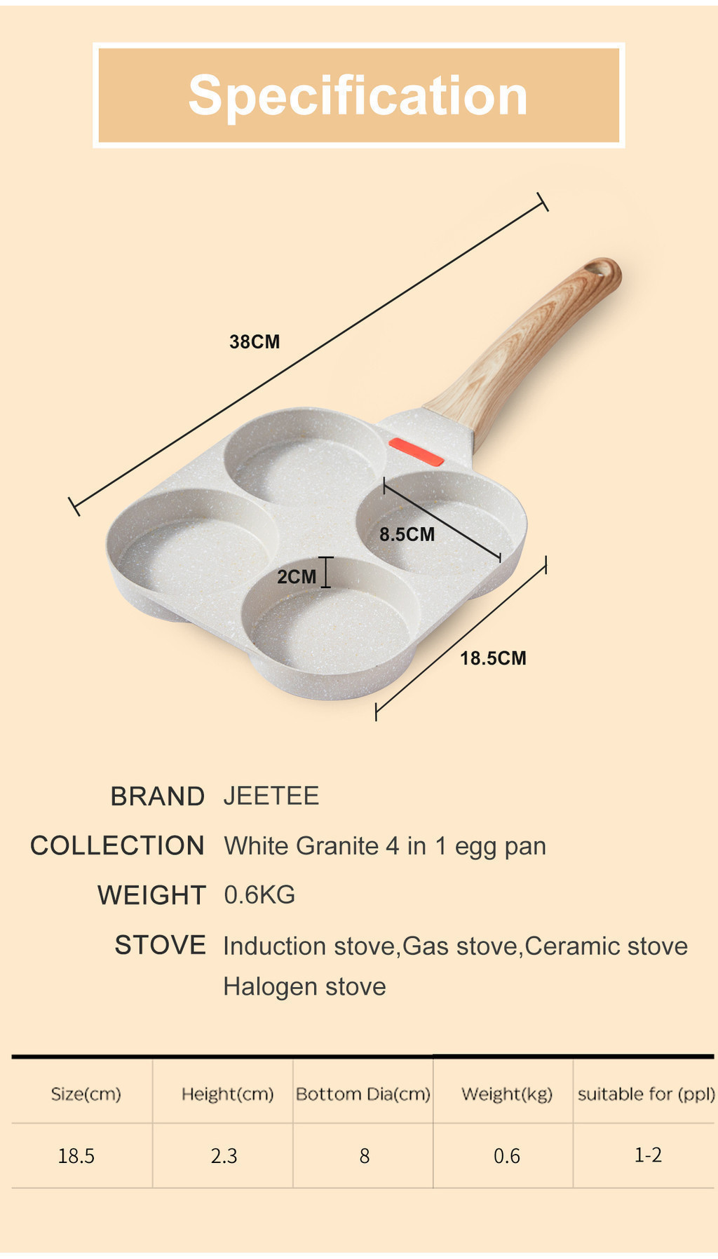 JEETEE Non Stick Coating Egg Pan 18.5 X18.5cm 4 holes Egg Burger ...