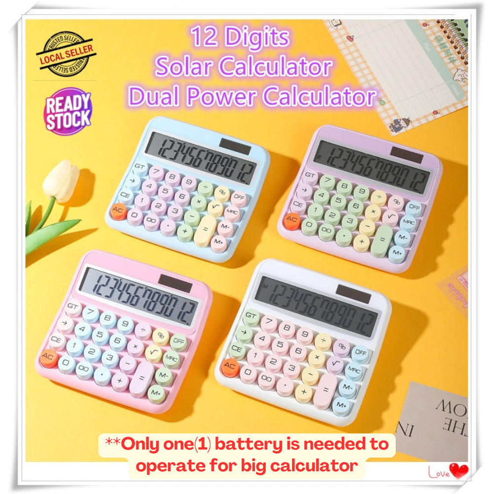 12 Digits Solar Calculator Dual Power Calculator Dopamine Large Display ...