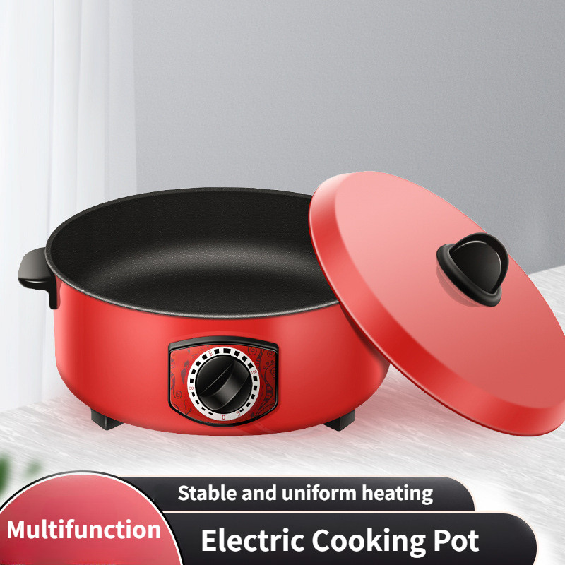 Red Multi Functional Hot Pot Dormitory Portable Electric Boiling Pot Household Large Capacity ...