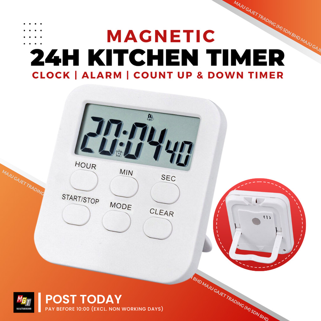 Digital Kitchen Timer Alarm Clock Countdown Count Up Magnetic LCD Back ...