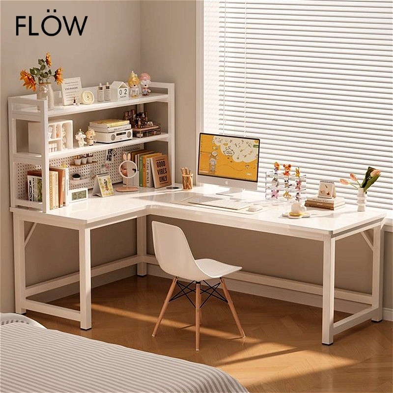 Cream Style Computer Table | Hole Board + L Shape Desk + Integrated ...
