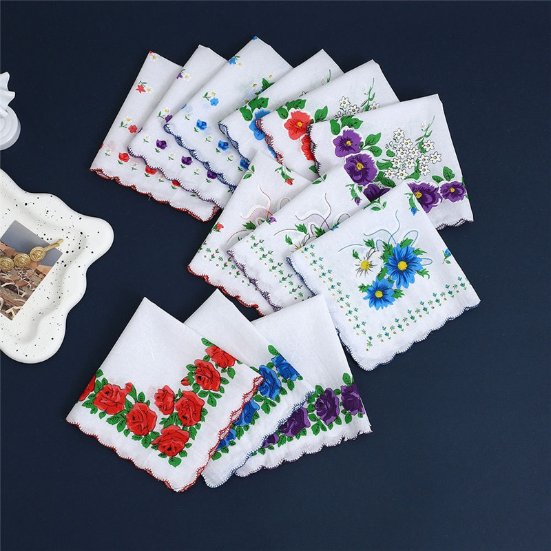 6Pcs 28x28cm Square Vintage Flower Printed Small Thin Cotton Reusable ...