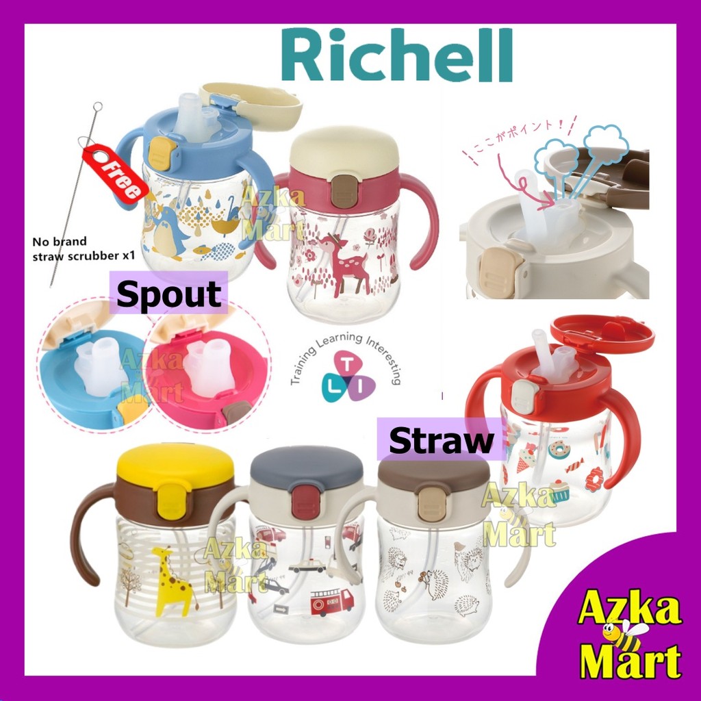 Richell Straw Cup with Handle and Lid 200ml | Richell TLI Spout Mug With Handle 200ml | Shopee ...