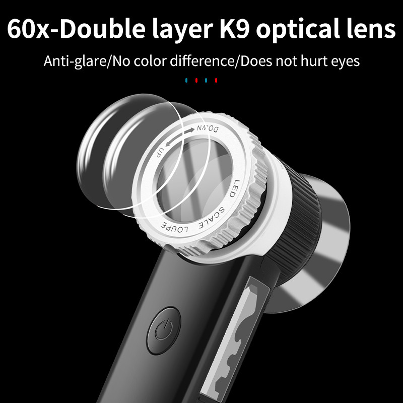 60X Magnifying Glass USB Rechargeable With LED UV lights For Jewelry ...