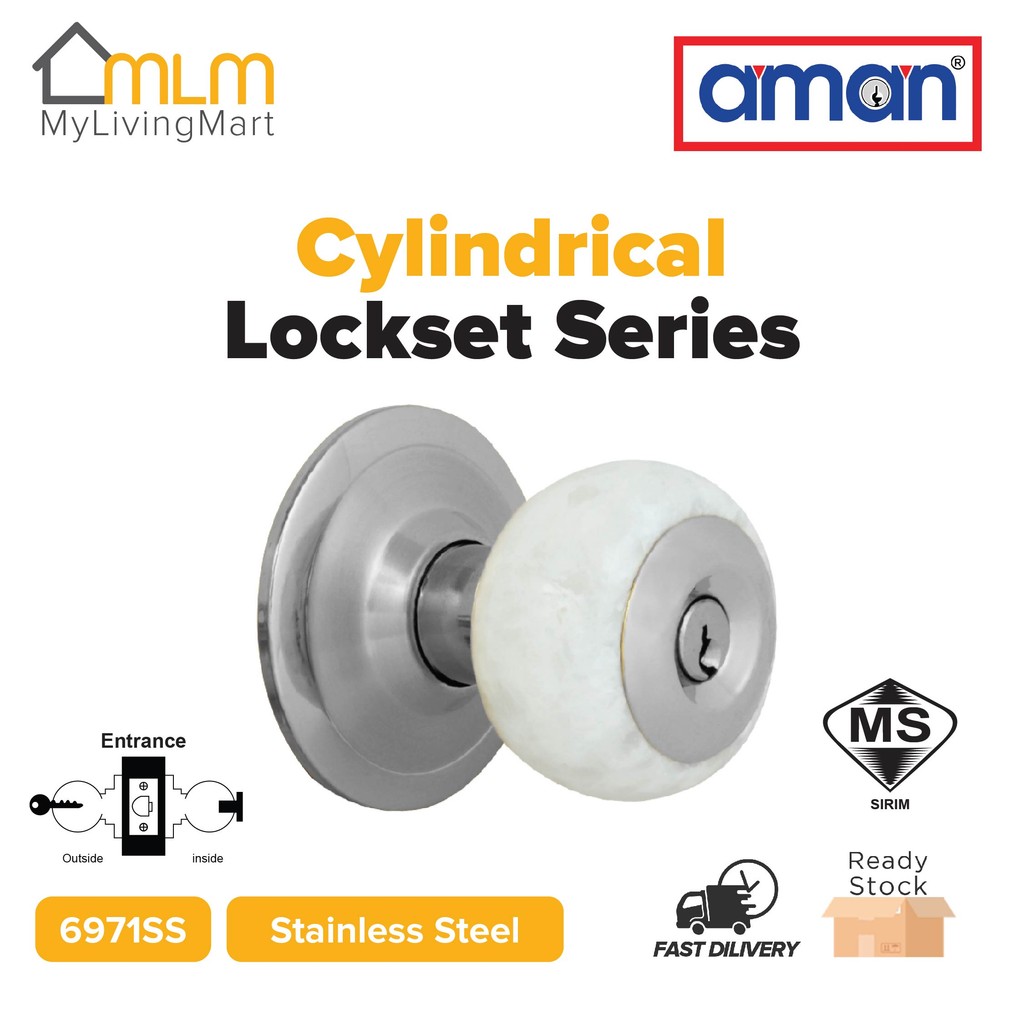 AMAN Big Rose Cylindrical Door Knob Lock Set Entrance Knobset Door Lock ...
