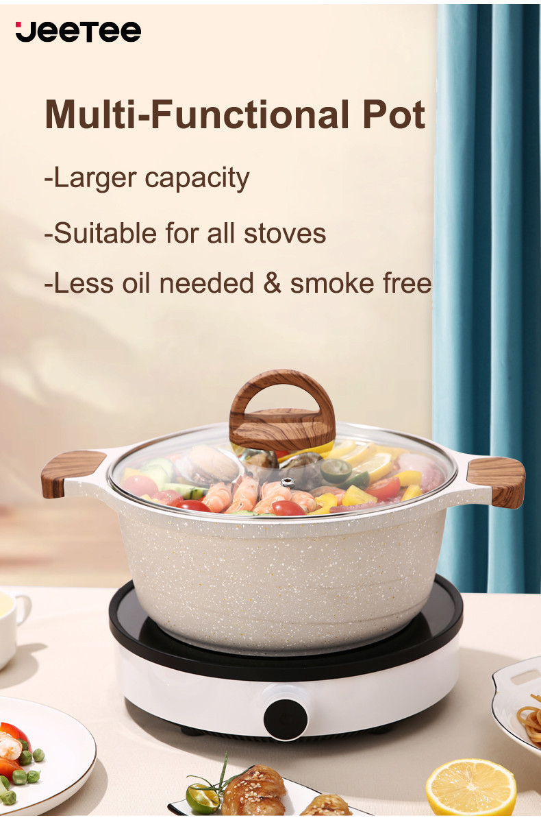 JEETEE 20/24/28cm Large Capacity Non Stick Marble Coated Casserole 2 ...