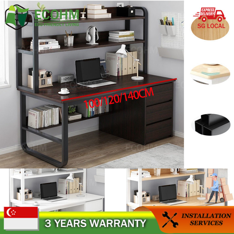 ECOHM Modern Study Computer Table with Drawer Bookshelf Computer Desk ...