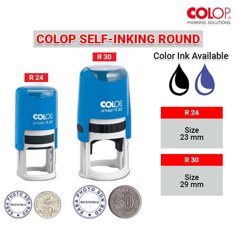 Colop Self-Inking Round Stamp with Holder | Cop Nama / Logo / Syarikat ...