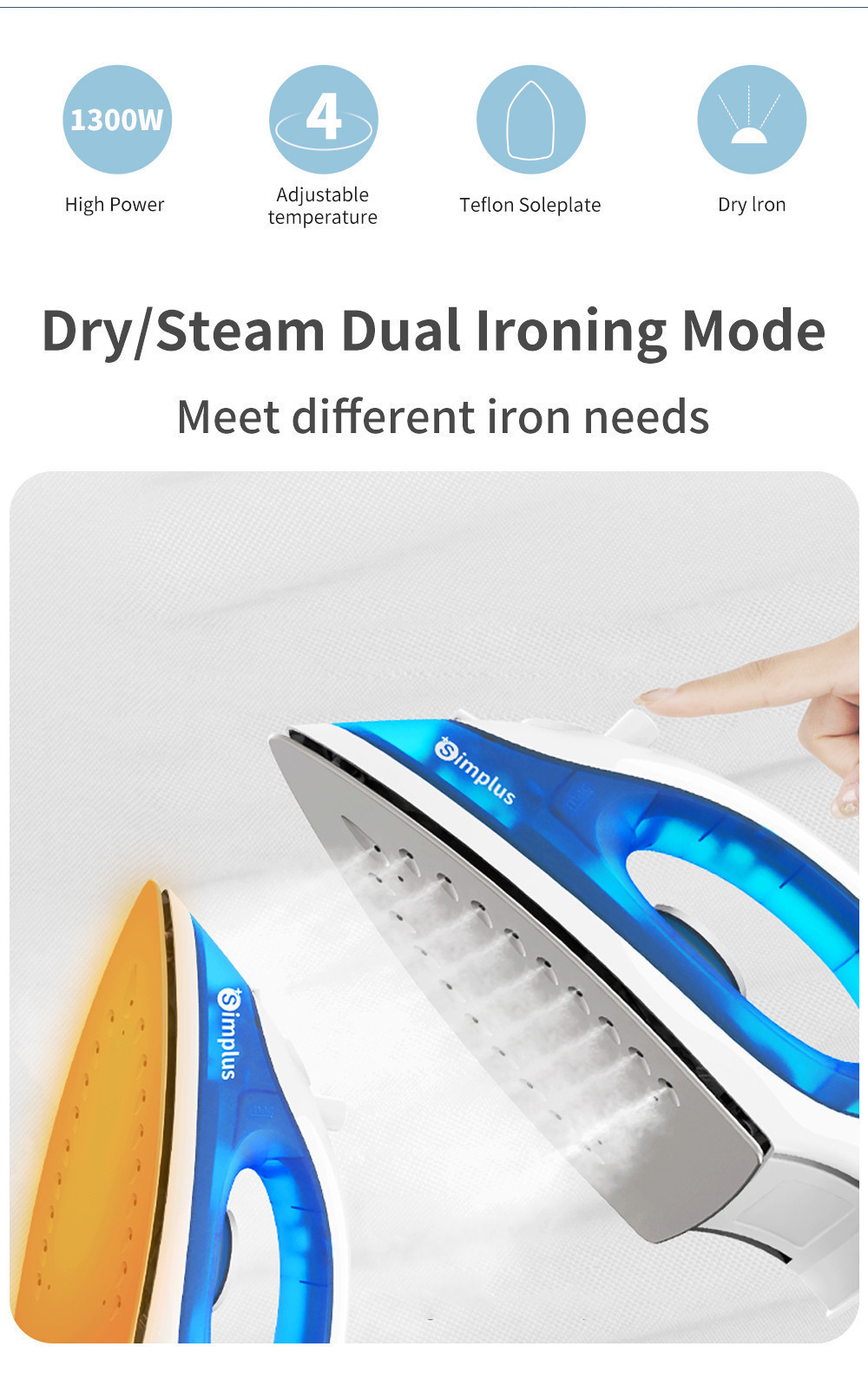 INSSA Iron Steam Garment Steamer Iron Non Stick Soleplate 1300W Power ...