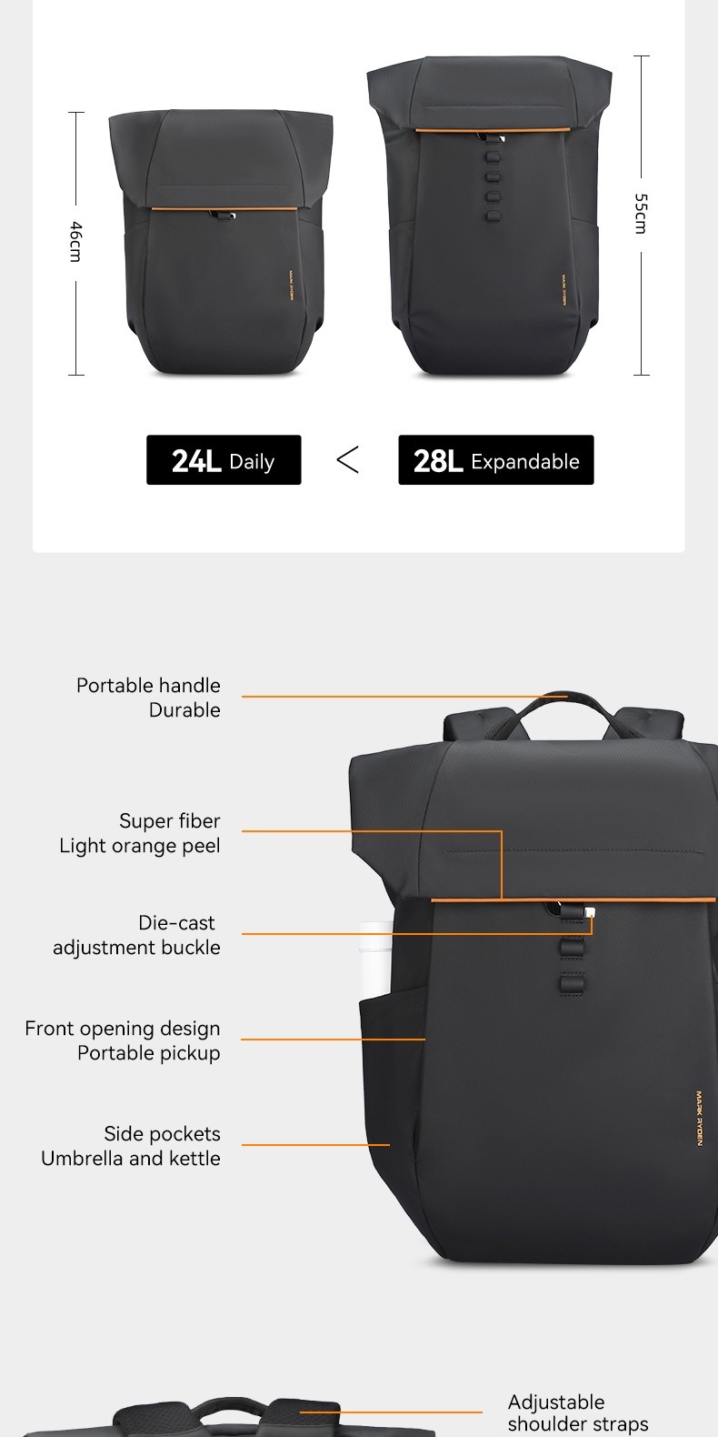 Mark Ryden Outdoor Backpack splash proof Laptop Bag Foldable Men's Bag ...