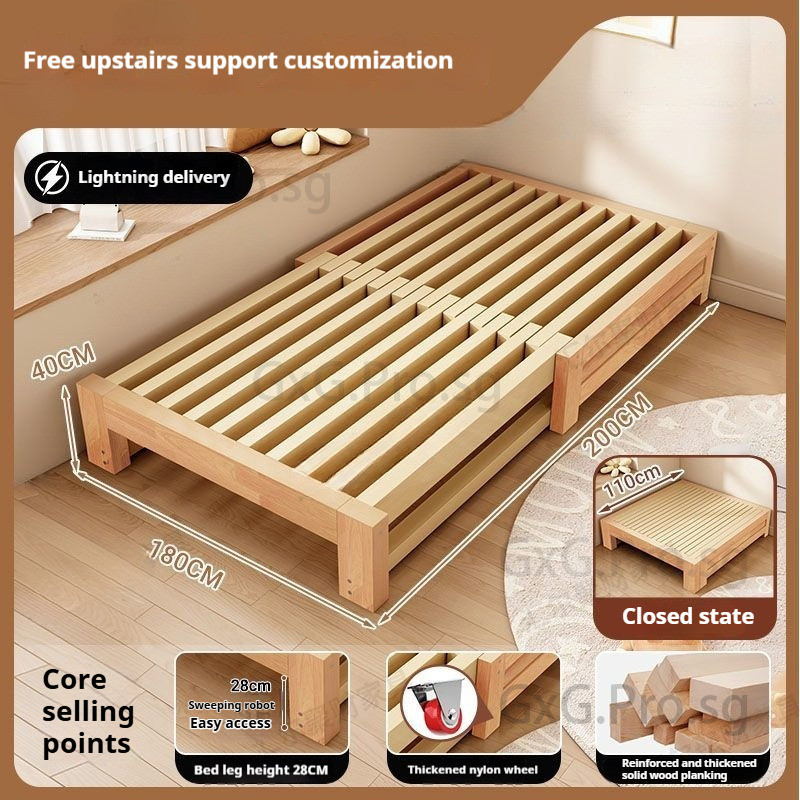 Bed Frame Solid Wood Foldable Bed 1.8 Meters 1.5 Meters Single Bed ...