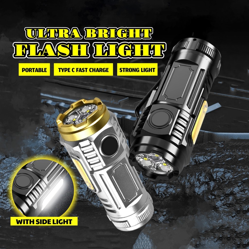 Ultra Bright Three Eye Mini Flashlight With Side Light Rechargeable ...