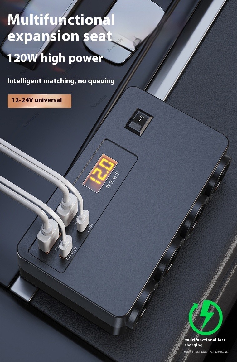 120W 4-in-1 Car Fast Charger 2USB3.0+2PD Multifunctional Expansion ...