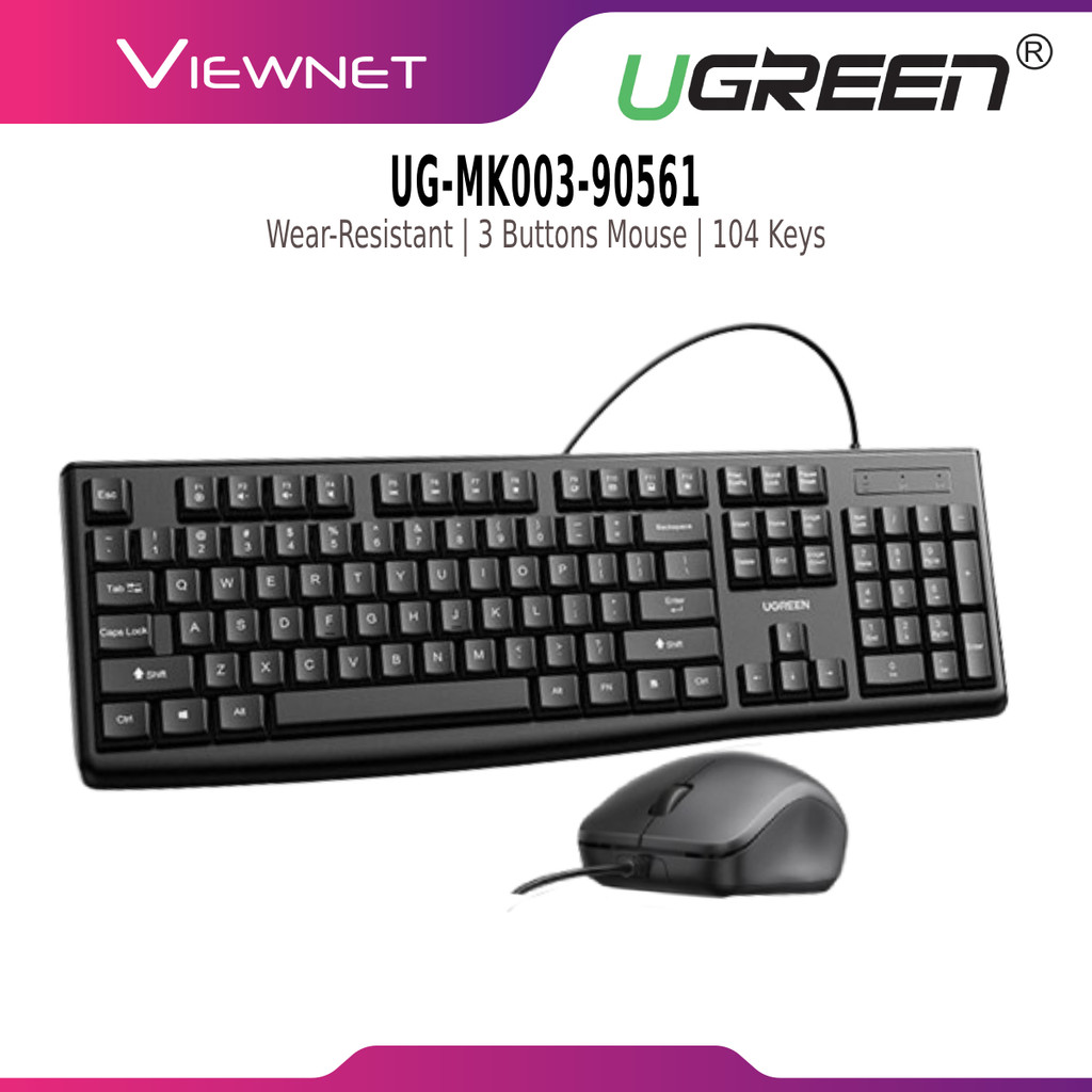 UGREEN MK003 104 KEYS WIRED KEYBOARD AND MOUSE COMBO SET WITH WEAR ...