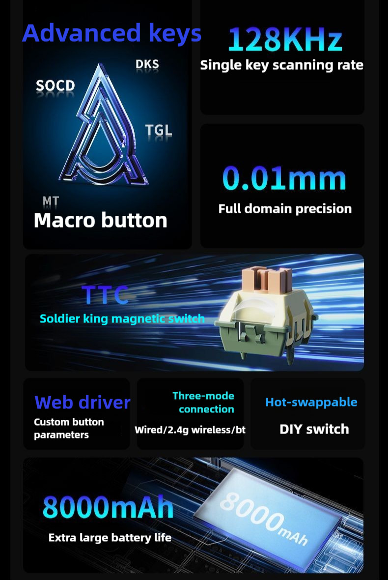 AJAZZ AK820 Max ULTRA Magnetic Switch 3 modes Wireless Dual 8K Mechanical Keyboard Rapid Trigger ...