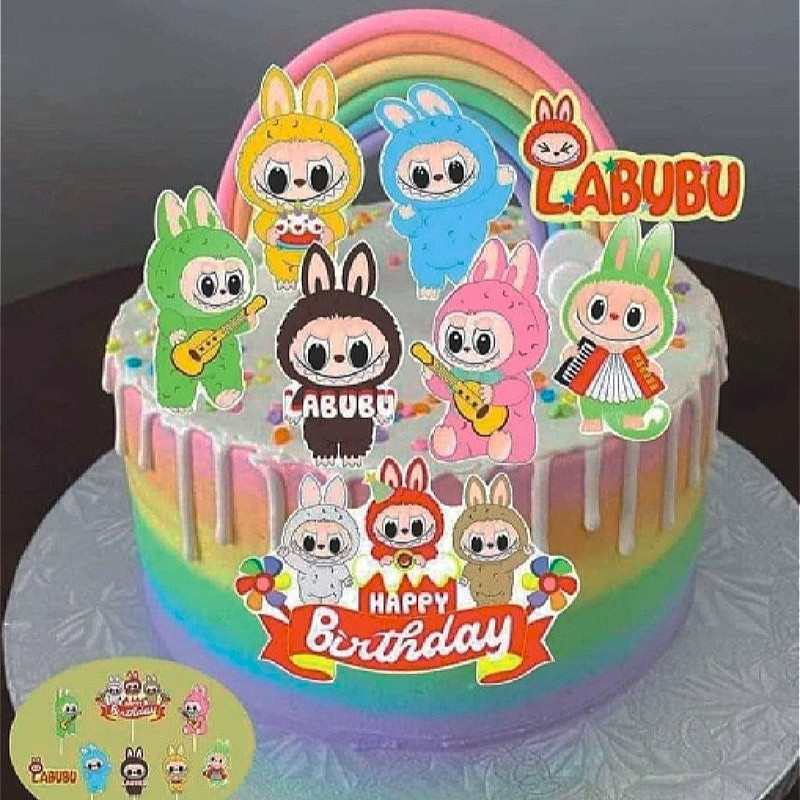 Labubu birthday cake decoration ornament cartoon cute children boys and ...