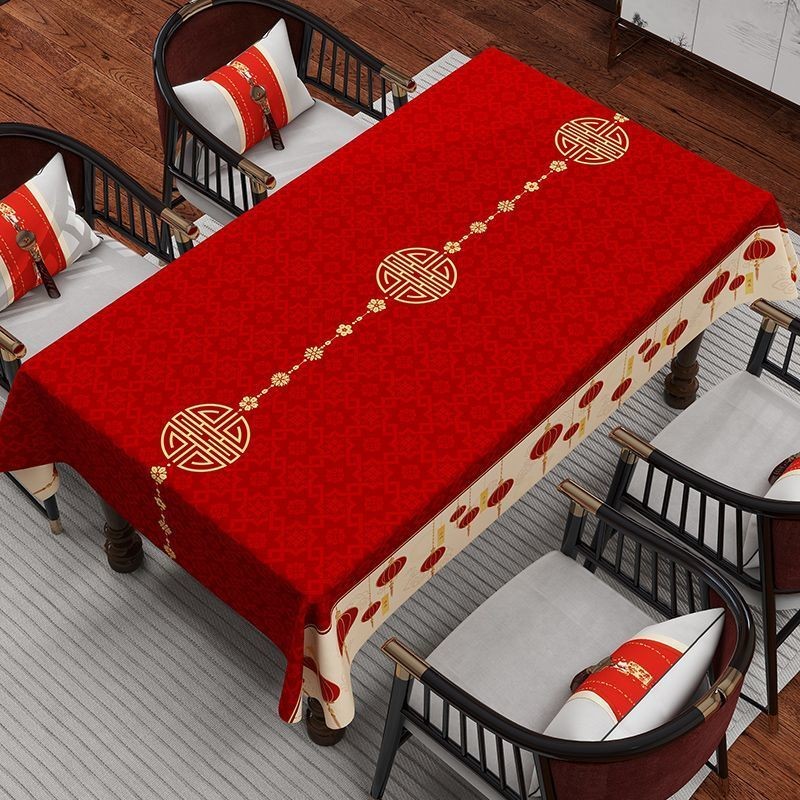 New Year's festive tablecloth can be wiped dirty anti-scald table cover ...