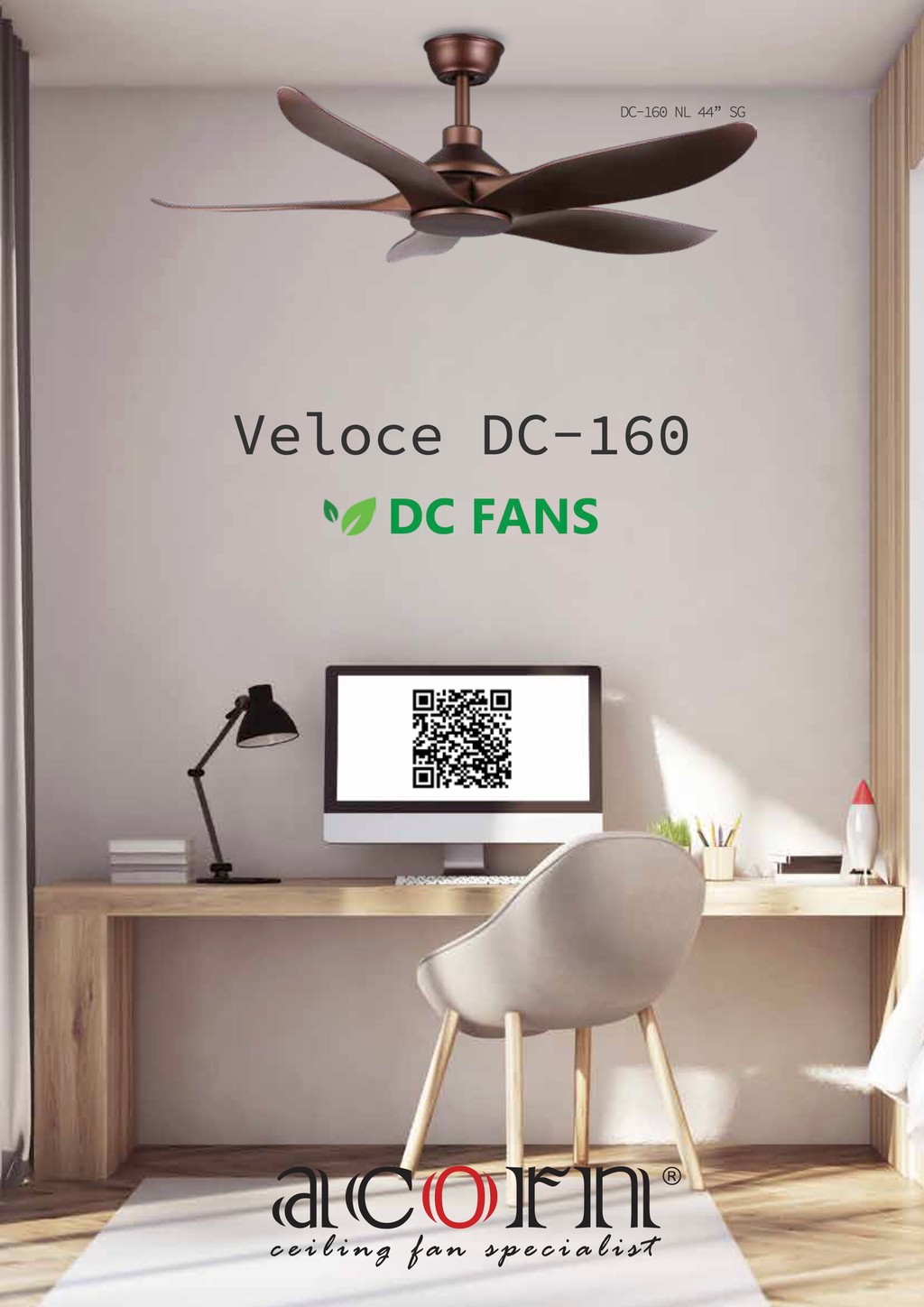 ACORN DC160-Veloce 44/54inch 5-ABS-Blades DC Ceiling Fan With Optional ...