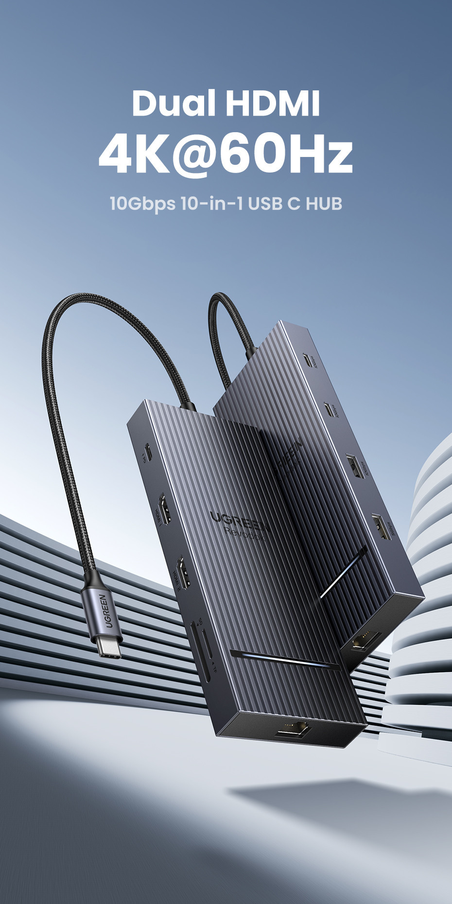 UGREEN 10 in 1 USB C HUB 10Gbps 4K60Hz HDMI USB3.2 PD100W USB Splitter ...