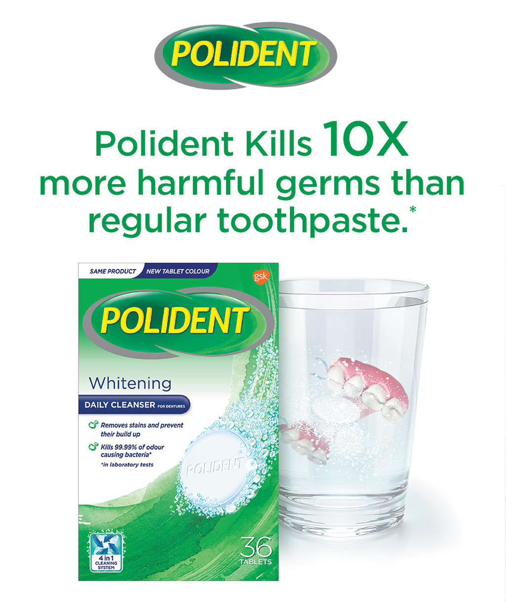 [2 Packs] POLIDENT Whitening Daily Denture Cleanser, Remove Tough ...
