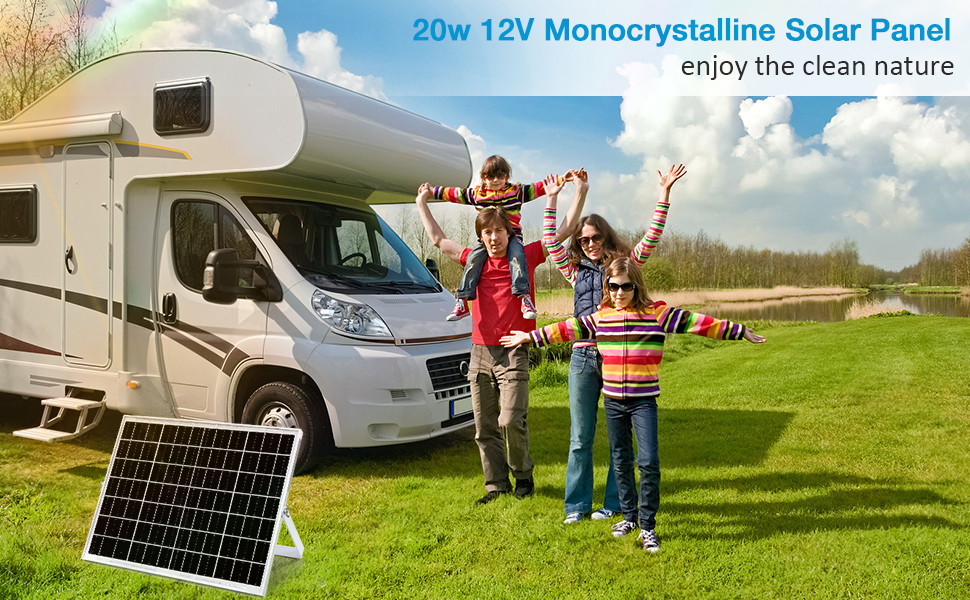 Solar Panel Kit 20W 12V Monocrystalline, Waterproof Portable Solar ...