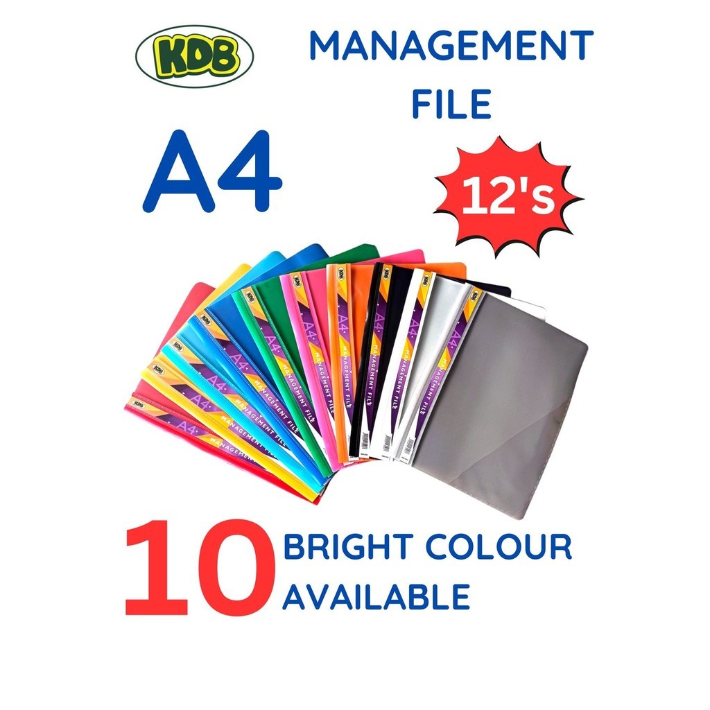 [ PACK OF 12'S ] A4 KDB-320 PP MANAGEMENT FILE ( 10 COLOURS AVAILABLE ...