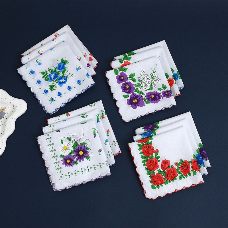 6Pcs 28x28cm Square Vintage Flower Printed Small Thin Cotton Reusable ...