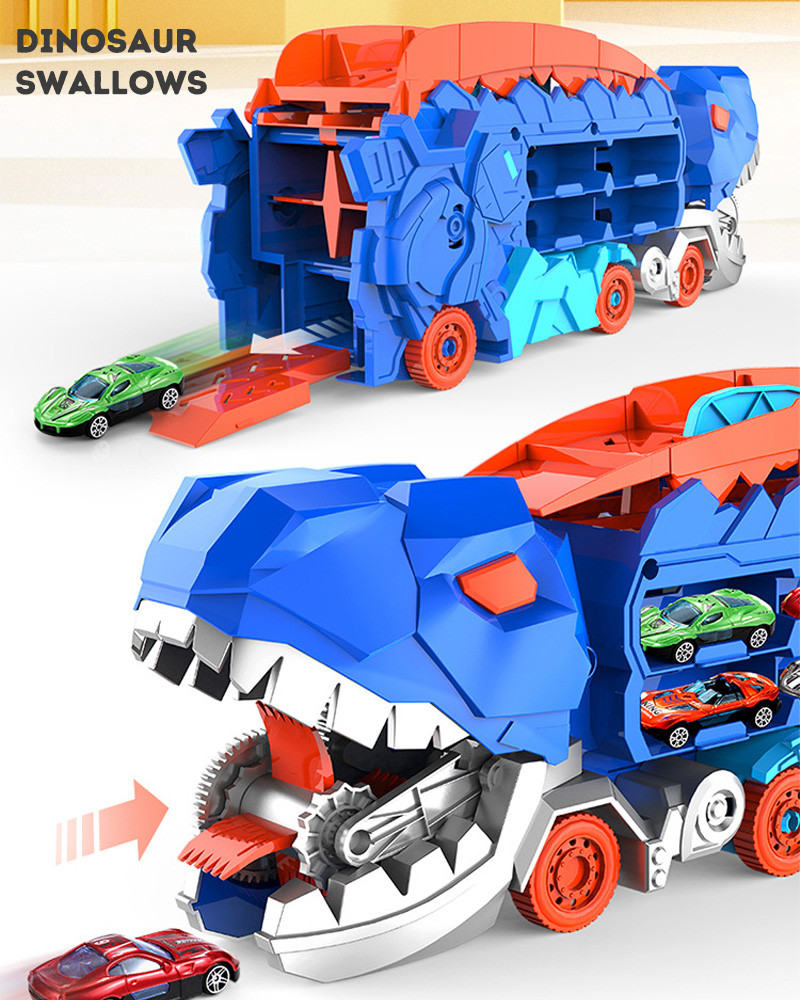 Dinosaur Truck Transforming Eating Cars Catapult Track Toy Sliding with ...
