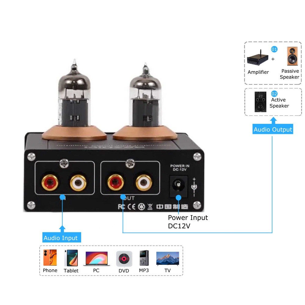 6A2 Vacuum Tube PreAmplifier Stereo GE5654W Audio Pre-Amp HiFi Pre ...